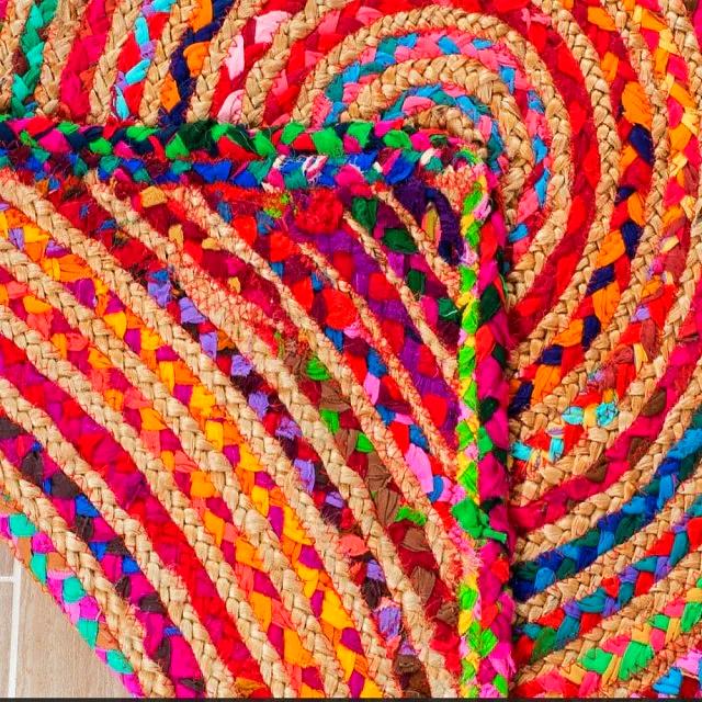 Fargerikt Ringemønster Jute Halmmønster Vaskbart Stue Teppe – forhuset